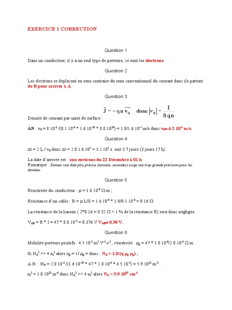 Exercice 1 Correction | PDF | Semi-conducteurs | Dopage (semi-conducteur)