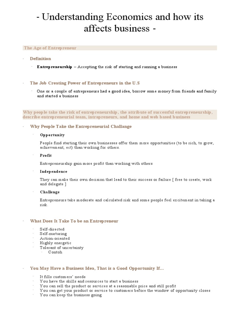 Understanding Economics and How Its Affects Business | PDF ...