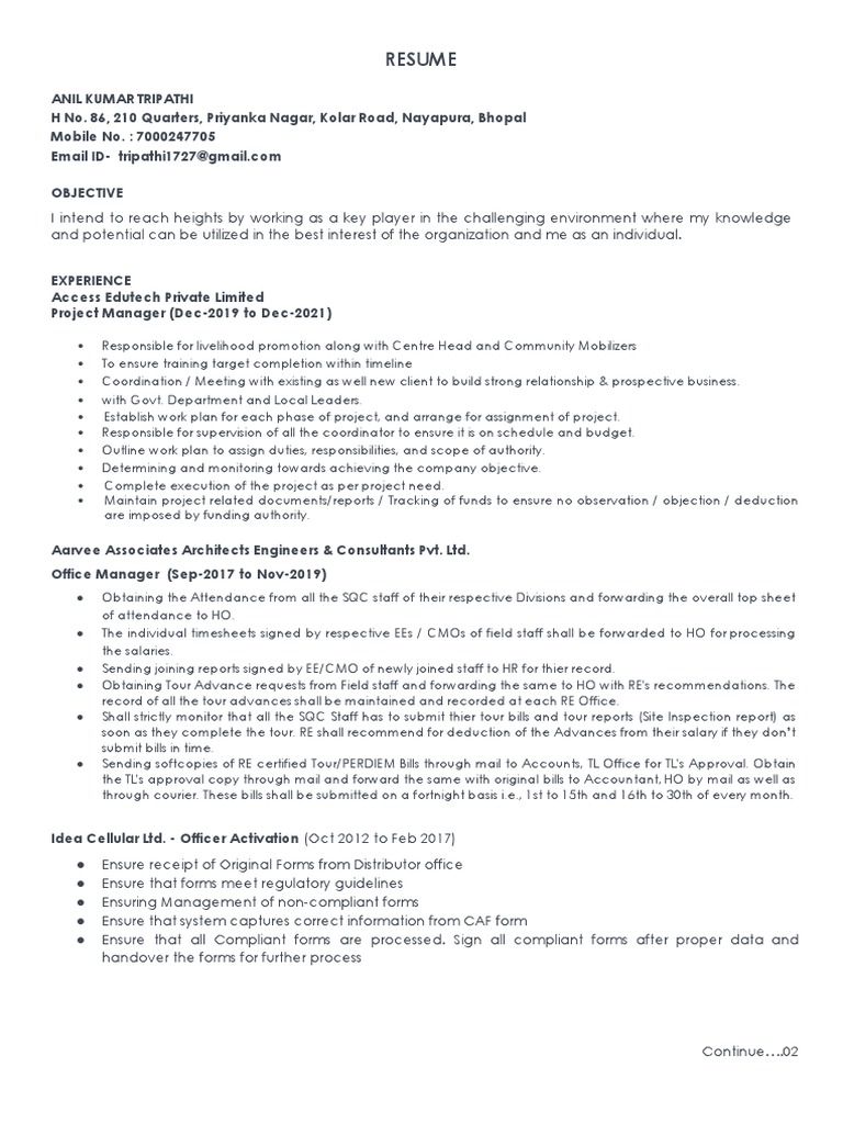 Anil Tripathi Resume | PDF | Computing