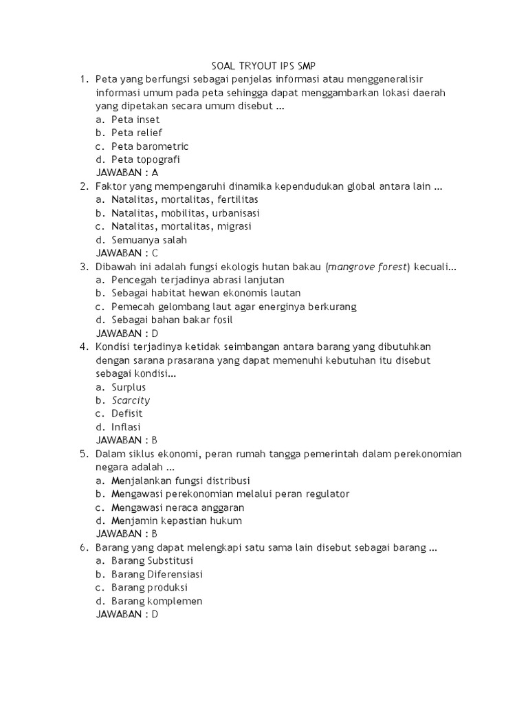 Soal Tryout Ips SMP | PDF