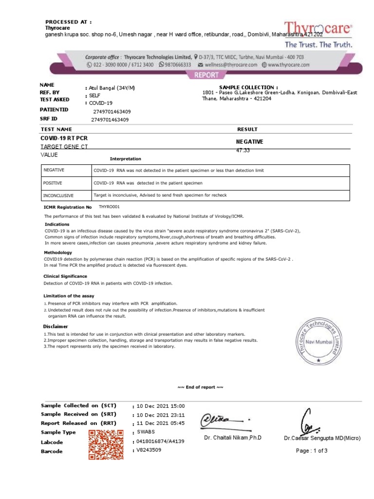 RTPCR Format - Negative | PDF | Polymerase Chain Reaction | Reverse ...