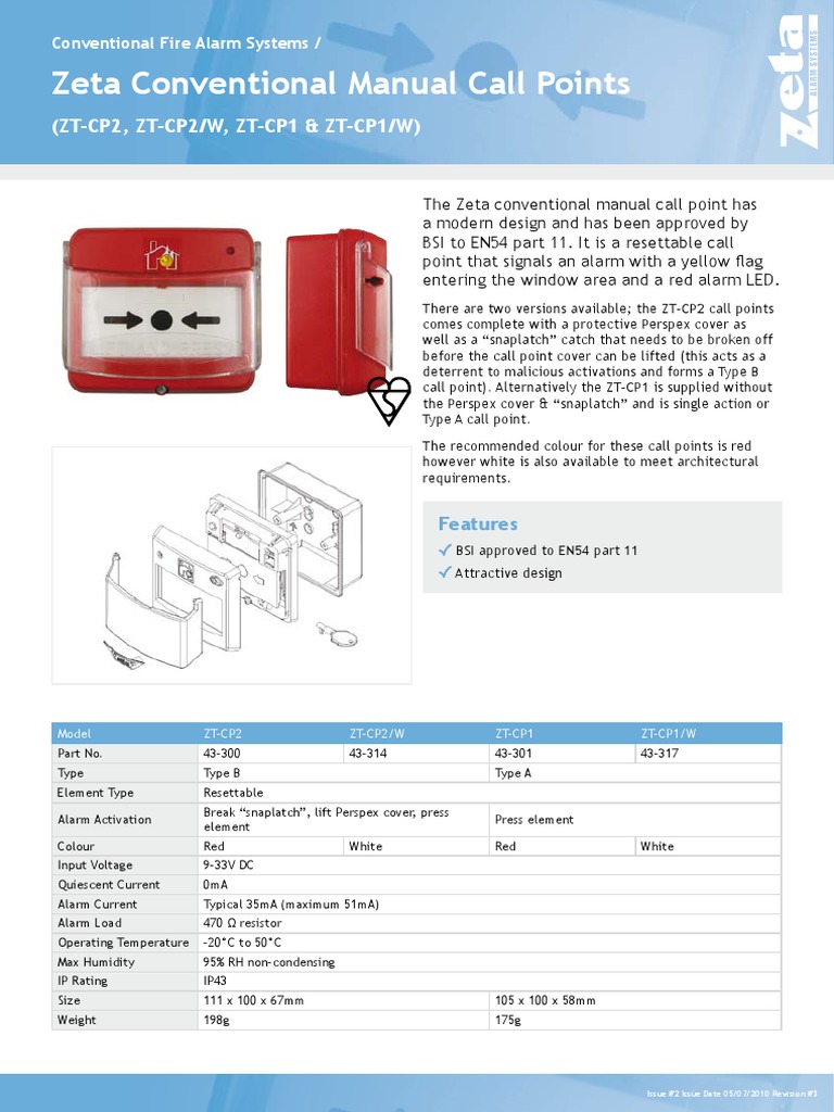 Zeta Conventional Manual Call Points: (ZT-CP2, ZT-CP2/W, ZT-CP1 & ZT ...