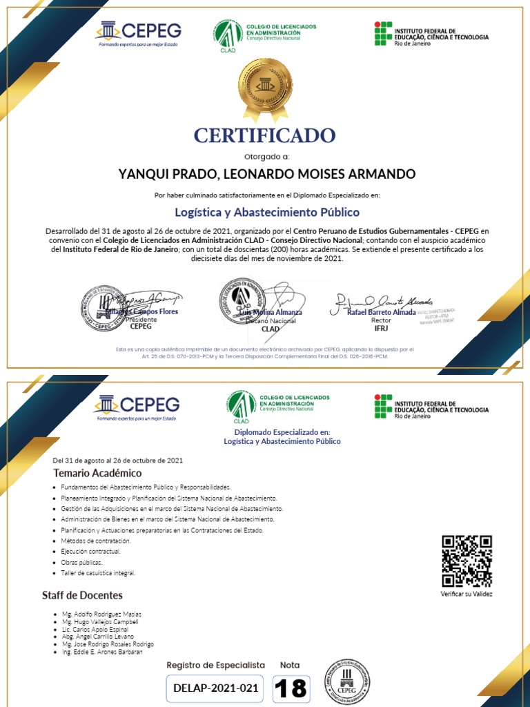 Certificado Diplomado en Logística CEPEG | PDF