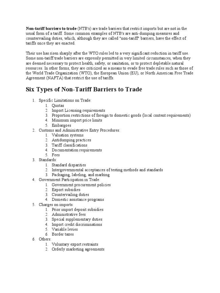 Understanding the Types and Examples of Non-Tariff Barriers to ...