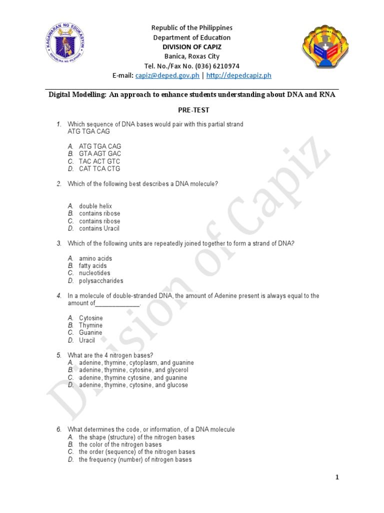 Division of Capiz: Capiz@deped - Gov.ph | PDF | Dna | Nucleic Acid Sequence