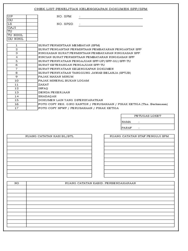 Checklist Dokumen SPP/SPM | PDF