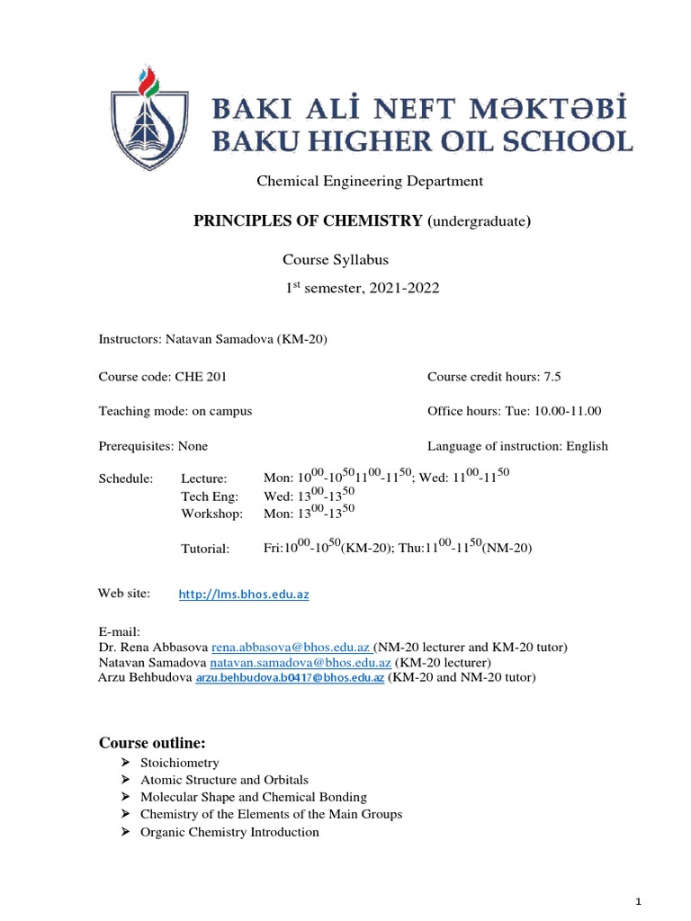CHE 201 Principles of Chemistry 2021 | PDF | Chemical Bond | Chemistry