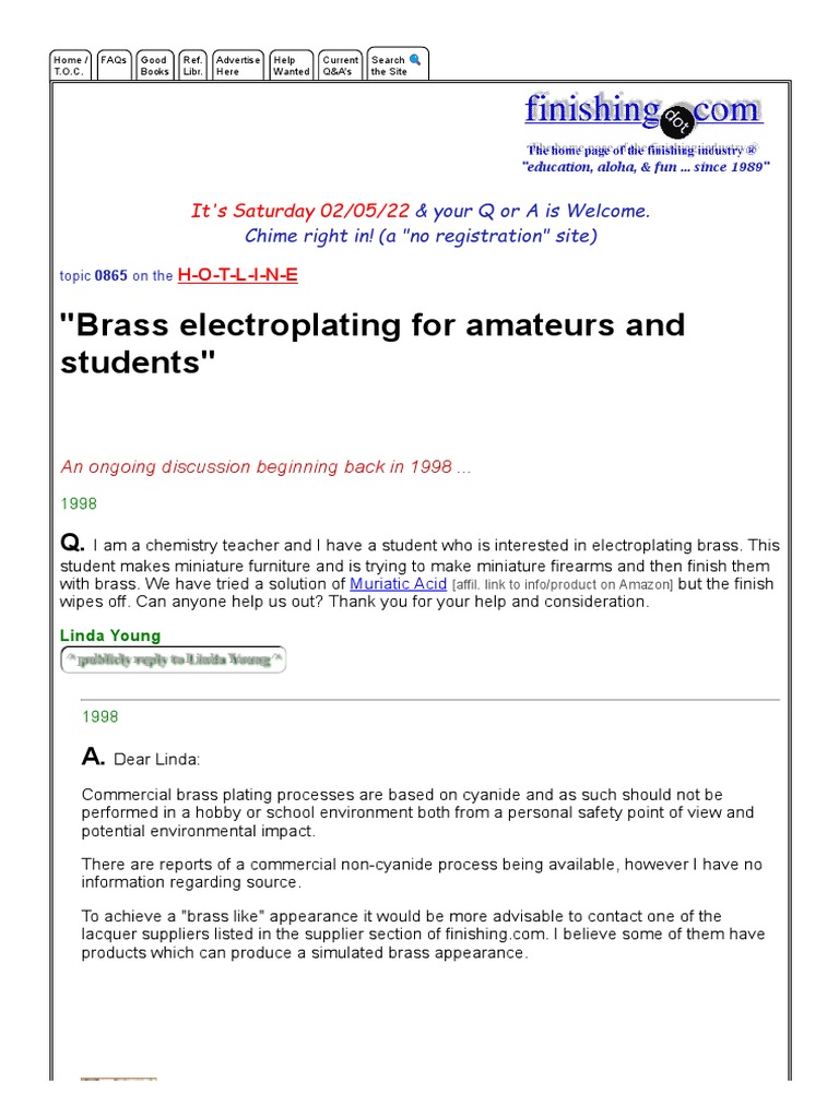 Brass Electroplating For Amateurs and Students | PDF | Copper | Chromium