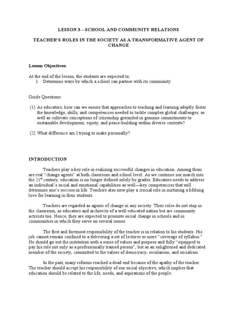 Chapter 2 LESSON 3 School and Community Relations | PDF | Teachers ...