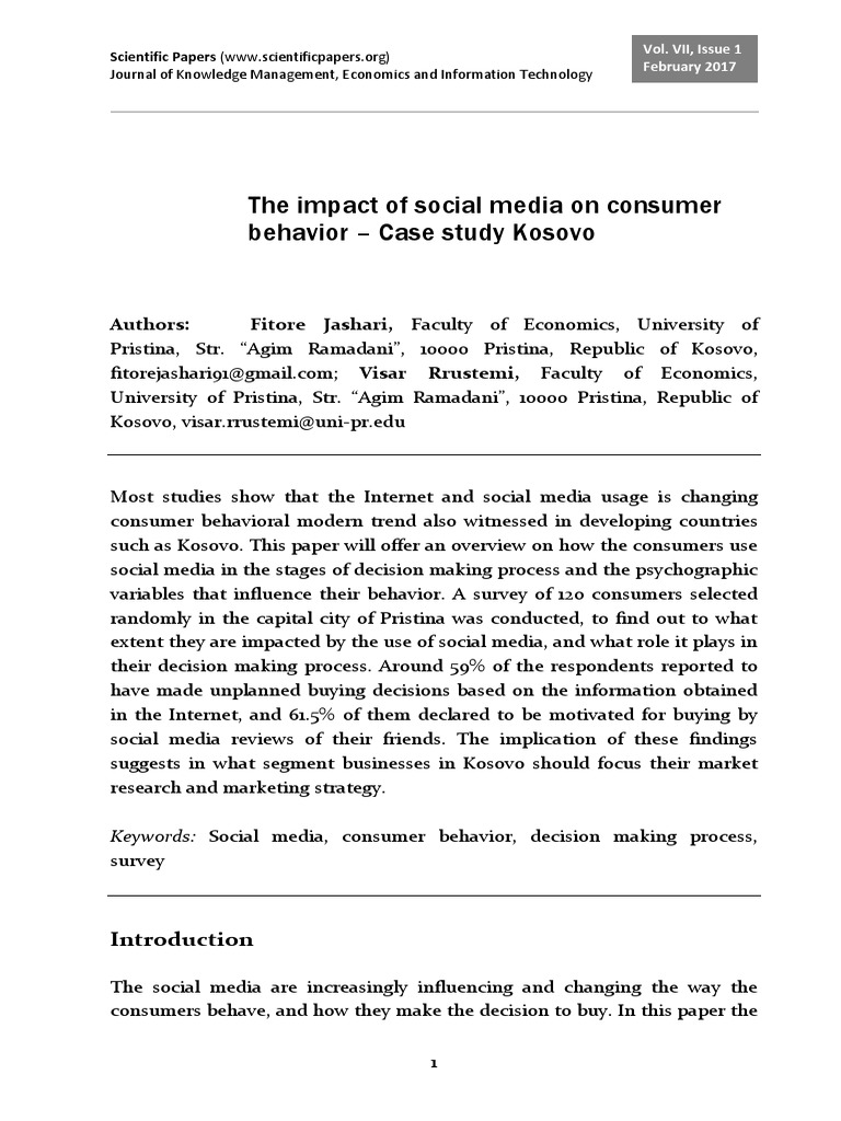 The Impact of Social Media On Consumer Behavior - Case Study Kosovo ...
