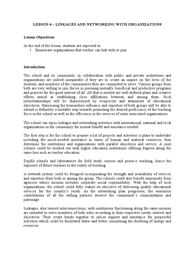Chapter 2 Lesson 4 Linkages and Networking With Organizations | PDF ...
