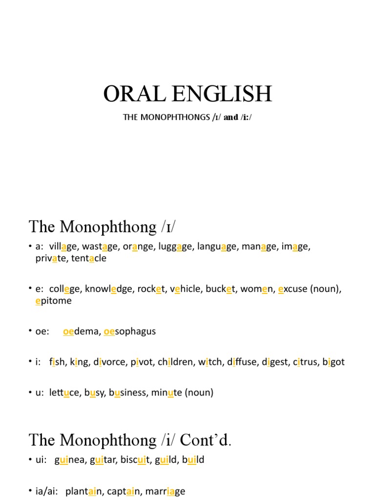 Monophthongs /ɪ/ and /i:/ Examples | PDF | Art
