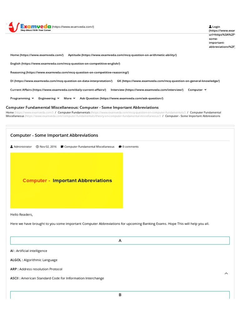 Computer - Some Important Abbreviations | PDF | Computer Network ...