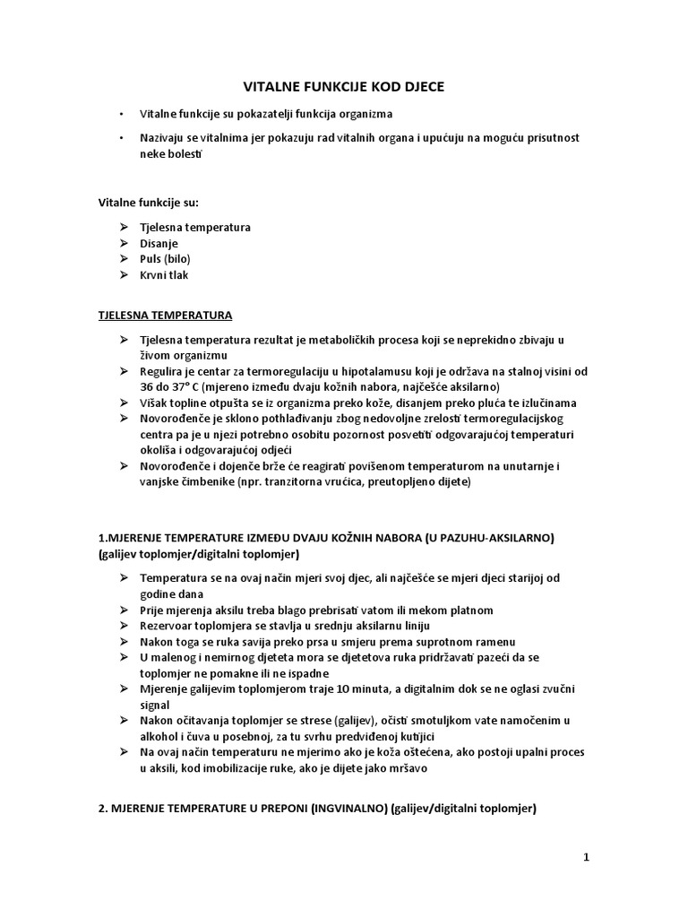 Vitalne Funkcije Kod Djece | PDF