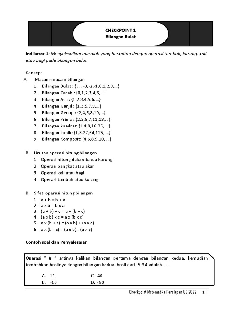 Soal Bilangan Bulat Kelas 7 US 2022 | PDF