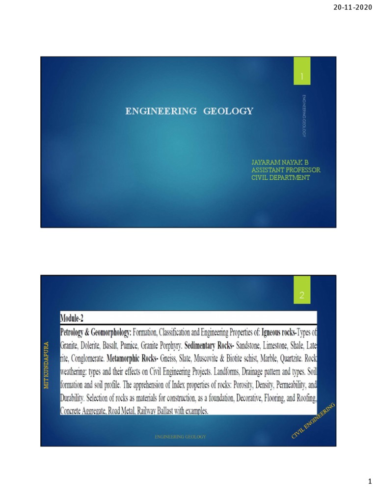 Slides of Engineering Geology (Module 02) | PDF | Rock (Geology) | Soil