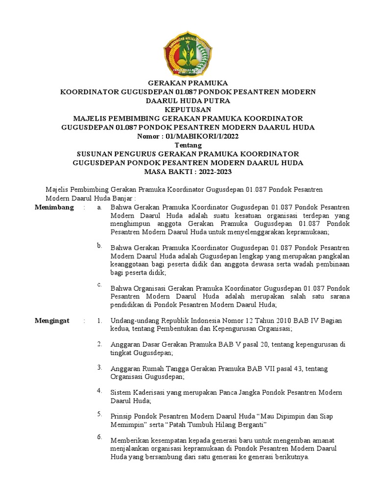 Surat Keputusan Pengurus KOOR 22 | PDF