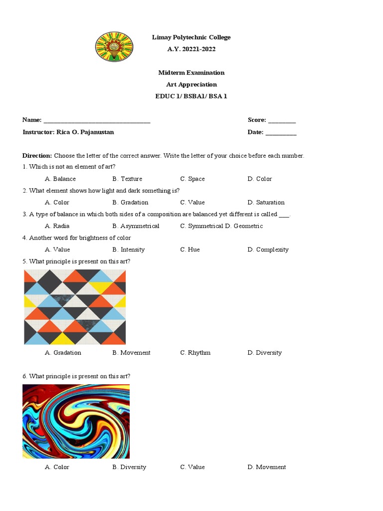 Art Principles and Composition Exam | PDF | Composition (Visual Arts ...