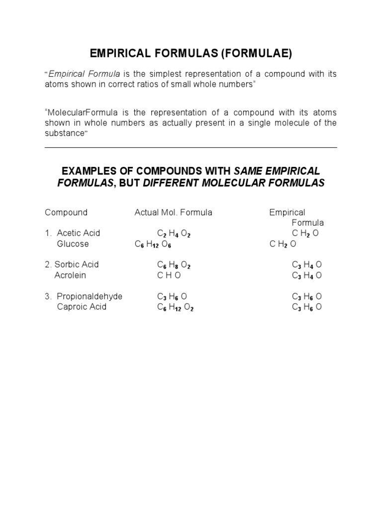 Chapter 1 Empirical Formulas | PDF | Formula | Mole (Unit)