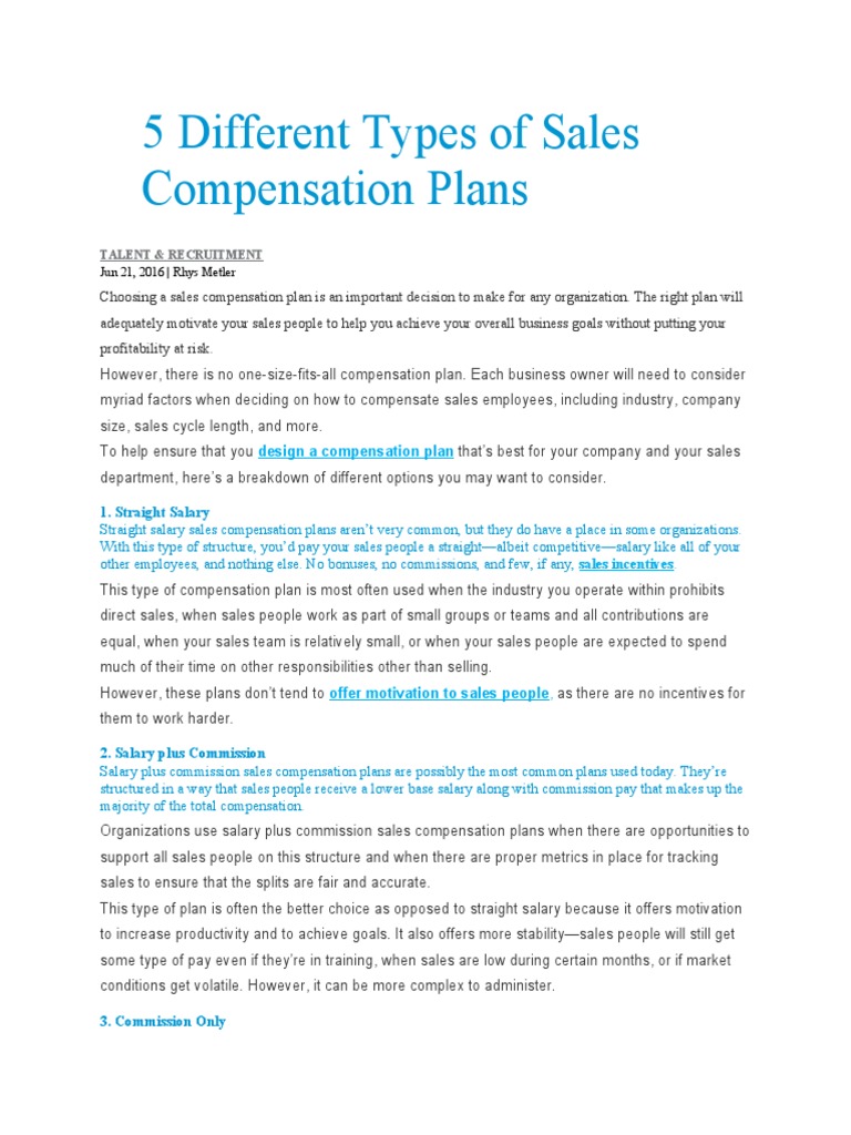 Human Resources - 5 Different Types of Sales Compensation Plans | PDF ...