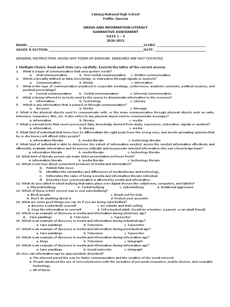 Sabang National High School Media and Information Literacy Summative ...