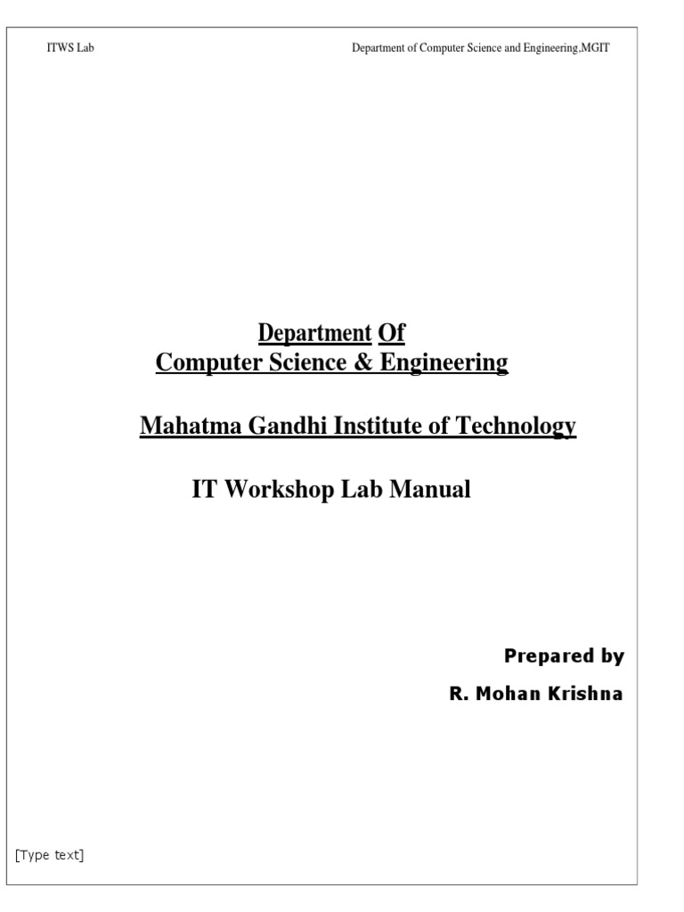 ITWS Lab Manual 2019-2020 - R. MOHAN | PDF | Installation (Computer Programs) | Personal Computers