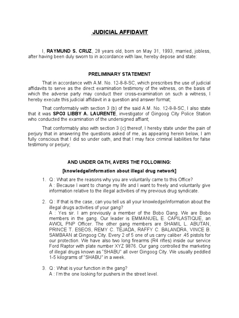 Judicial Affidavit: Preliminary Statement | PDF | Affidavit | Evidence