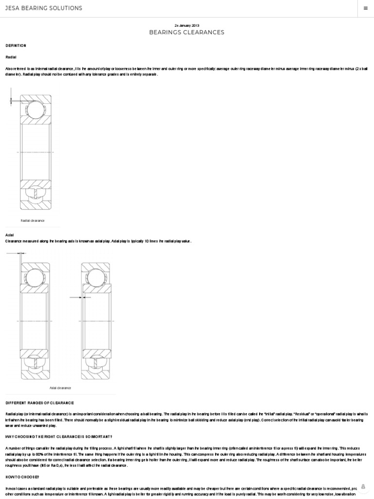 Bearings Clearances - JESA Bearing Solutions | PDF | Engineering ...
