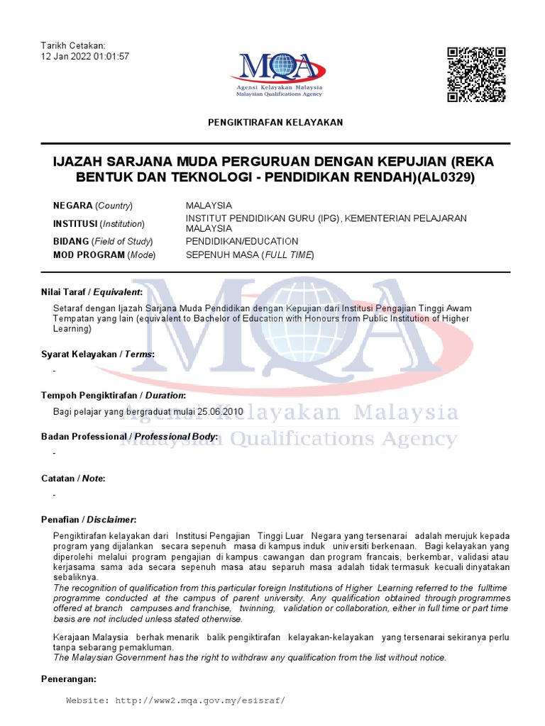 Sijil MQA RBT | PDF