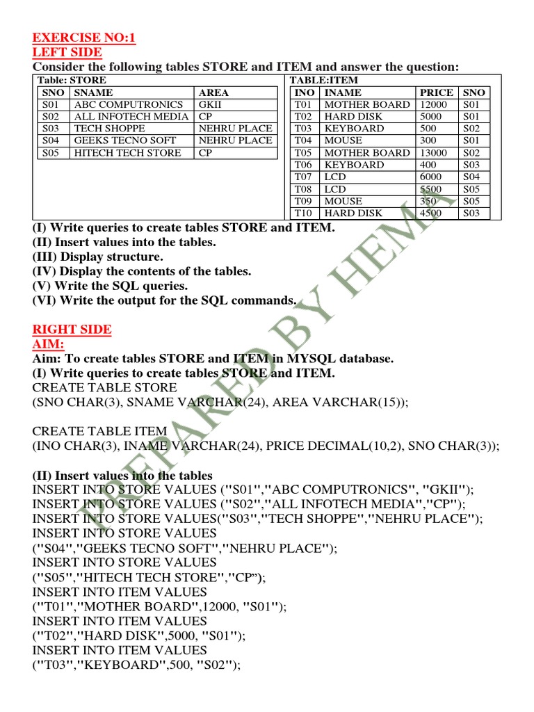 Sql Worksheet Class 12 Pdf Computer Data Sql 7281