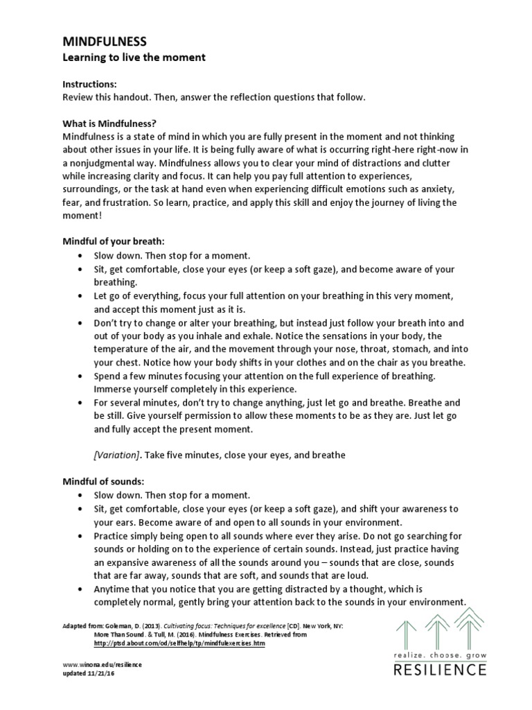 Mindfulness Worksheet | PDF | Mindfulness | Thought