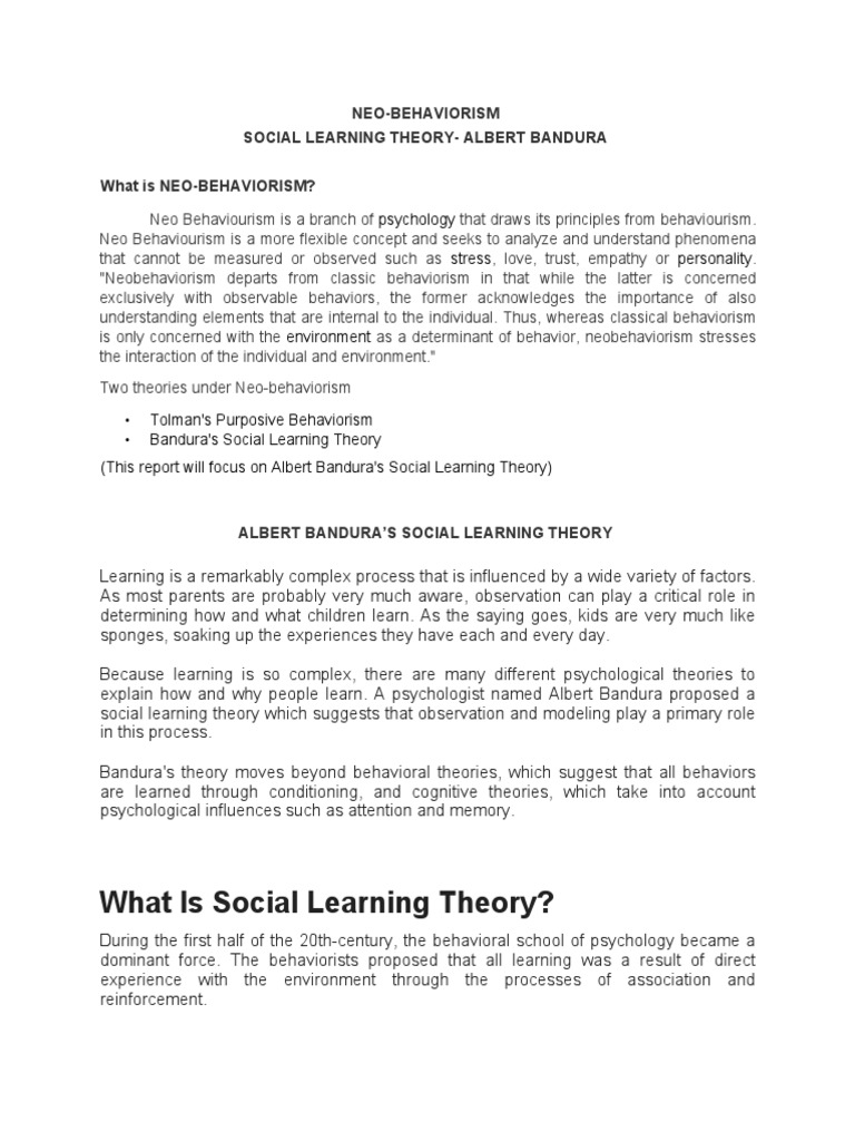 What Is Social Learning Theory?: Psychology Stress Personality | PDF ...
