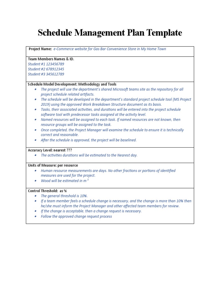 Schedule Management Plan Example W22 | PDF | Software | Scheduling ...