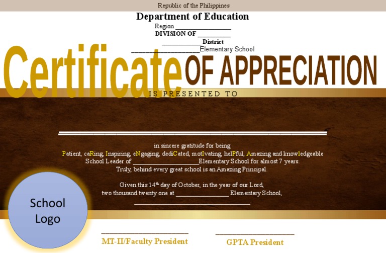 Certificate of Appreciation For A PRINCIPAL | PDF