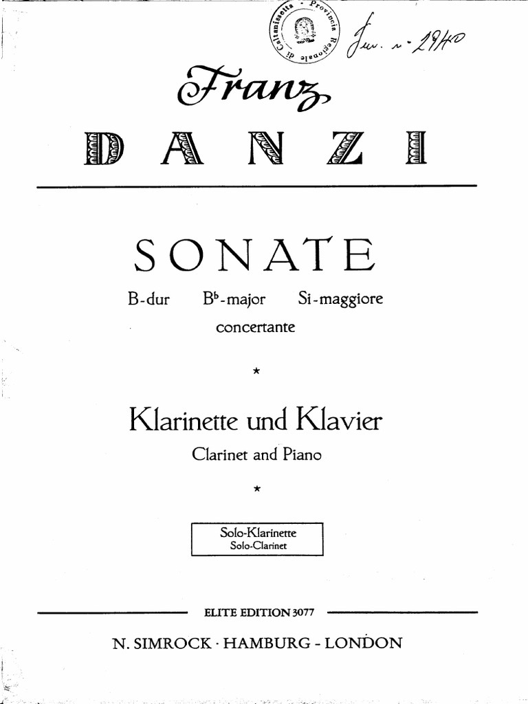 DANZI Franz - Sonata (Clarinetto Sib e Pianoforte) | PDF