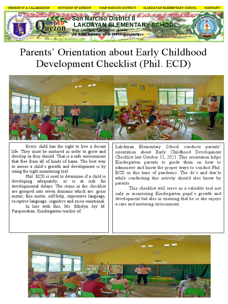 Parents' Orientation About Early Childhood Development Checklist (Phil ...
