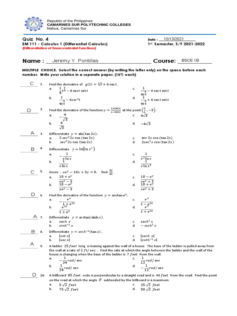Transcendental Functions | PDF | Trigonometric Functions | Derivative