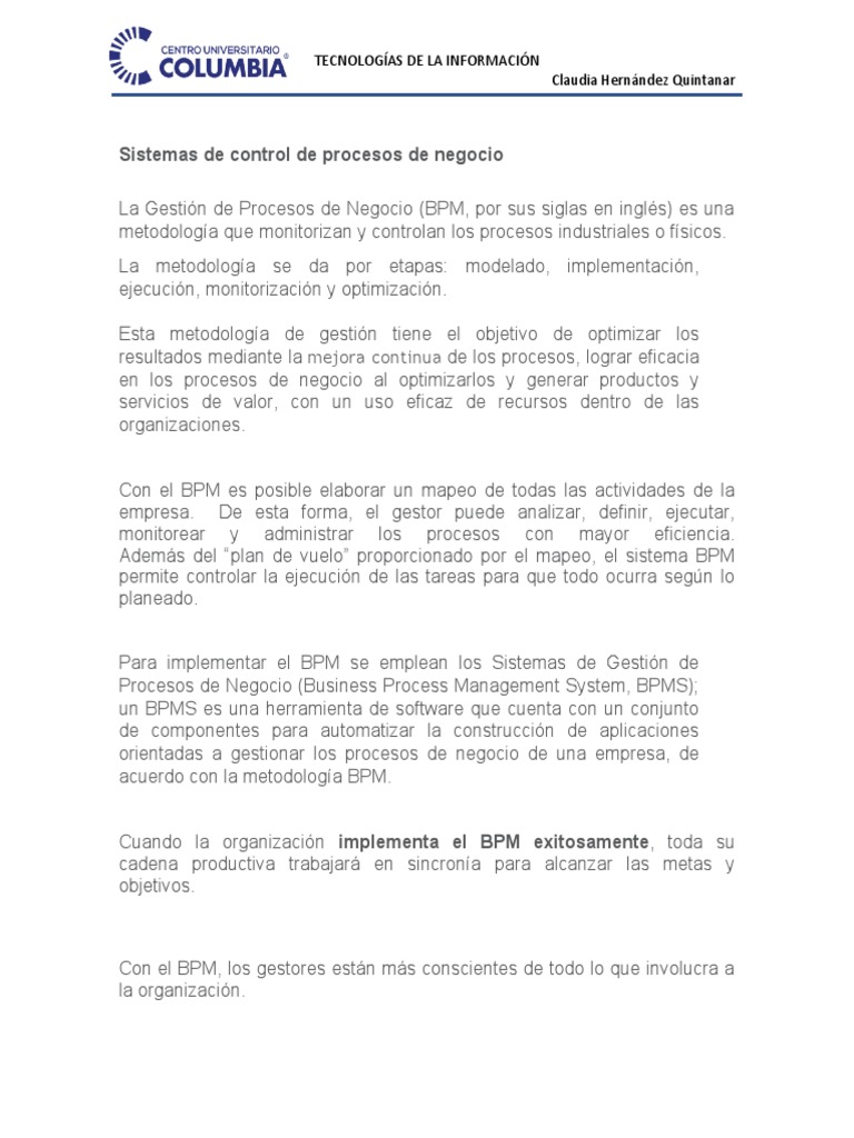 Sistemas De Control De Procesos De Negocio Pdf Procesos De Negocio
