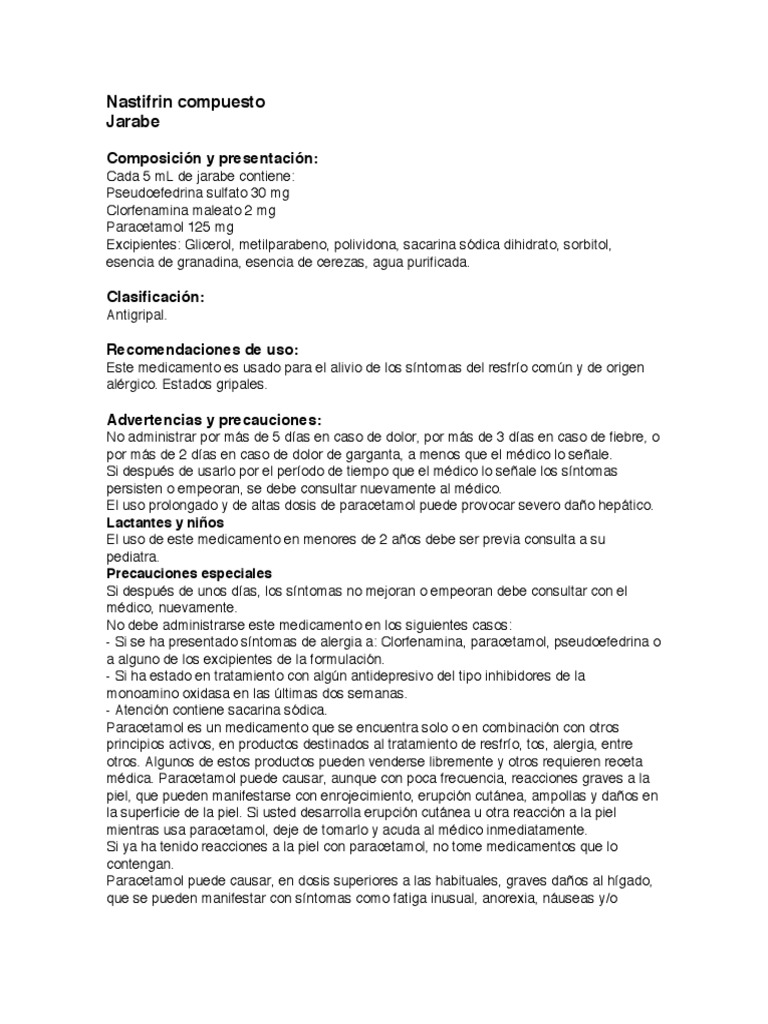 Nastifrin Compuesto Jarabe | PDF | Medicamentos con receta | Alergia