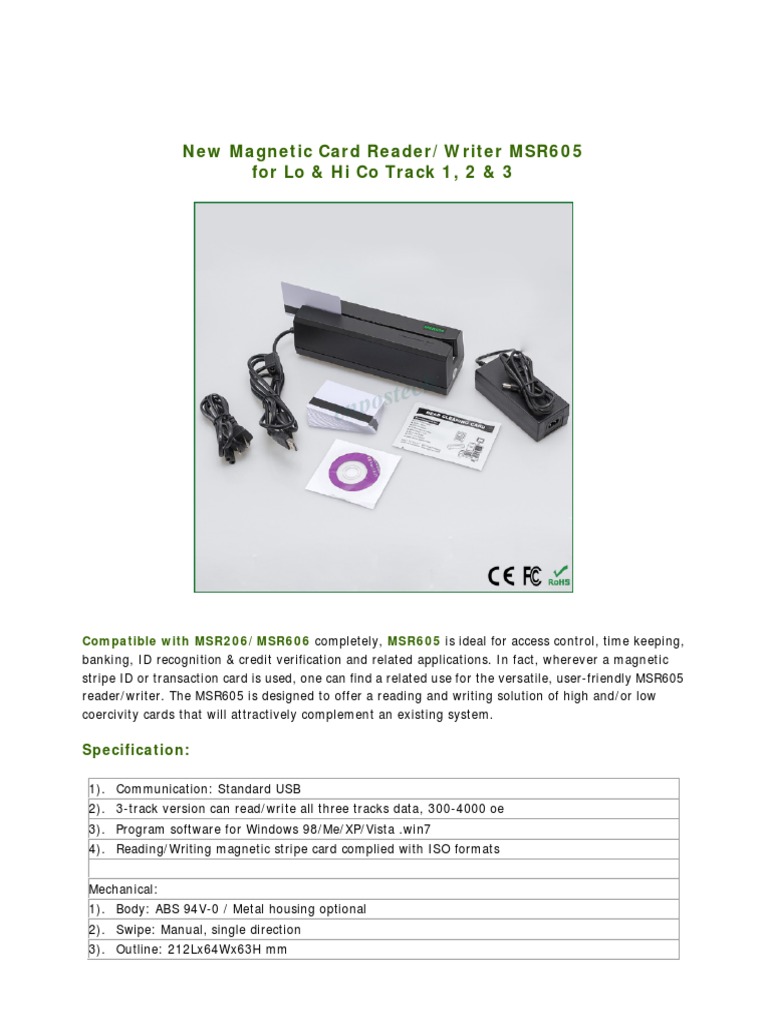 MSR605 Magnetic Card Reader/Writer | PDF