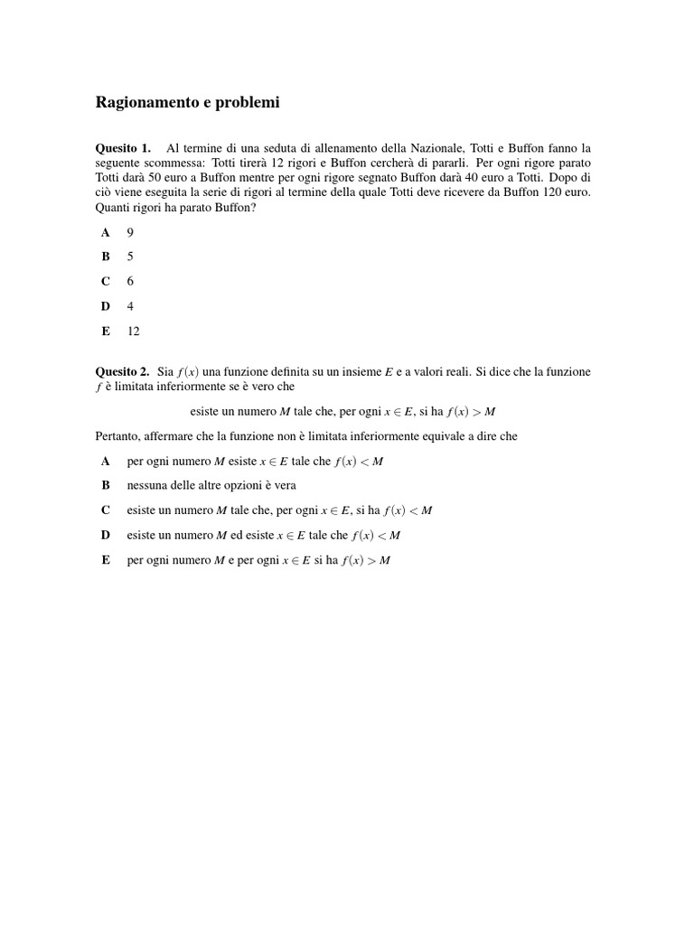 Esempio TOLC S Ragionamento e Problemi | PDF