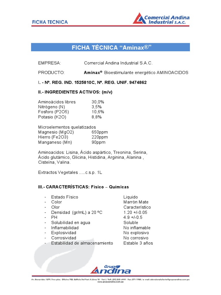 Ficha Tecnica Aminax | PDF | Aminoácidos | Química