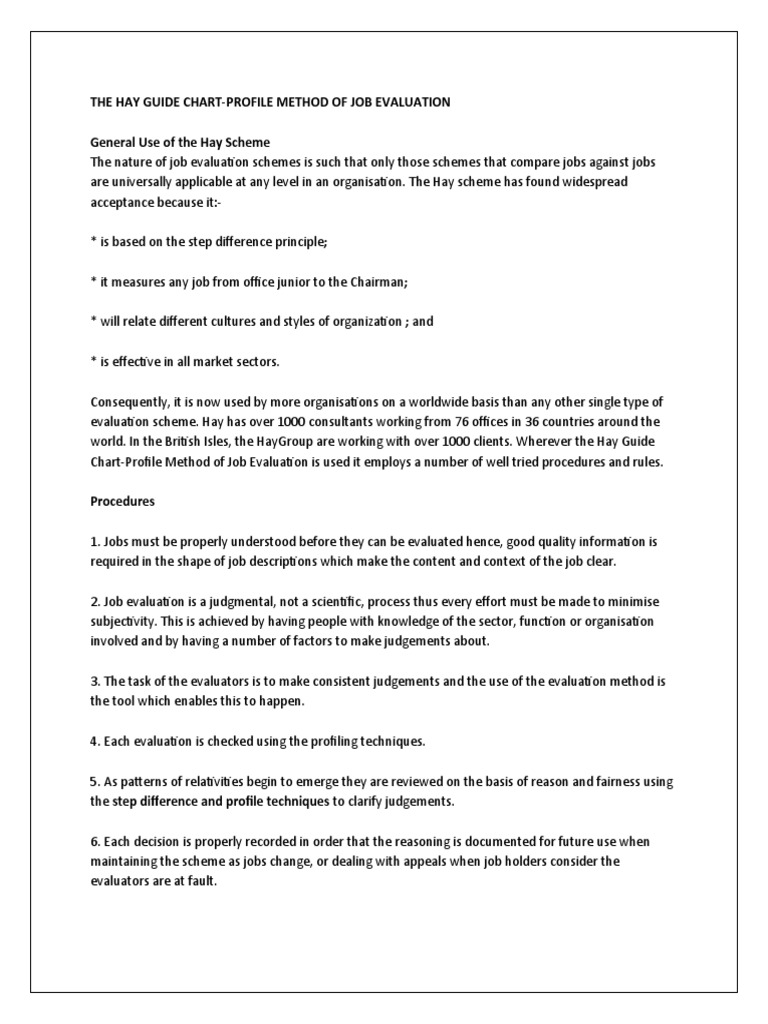 The Hay Guide Chart-Profile Method of Job Evaluation General Use of The ...