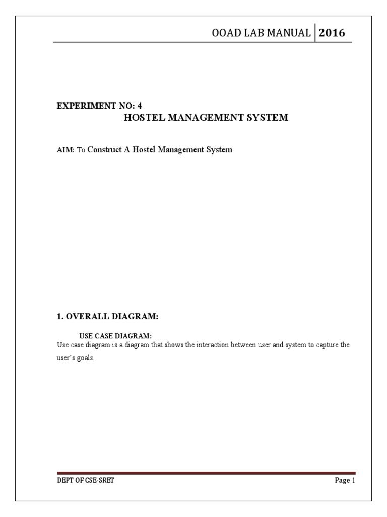 Ooad Lab Manual 2016: Hostel Management System | PDF | Use Case | Information Technology