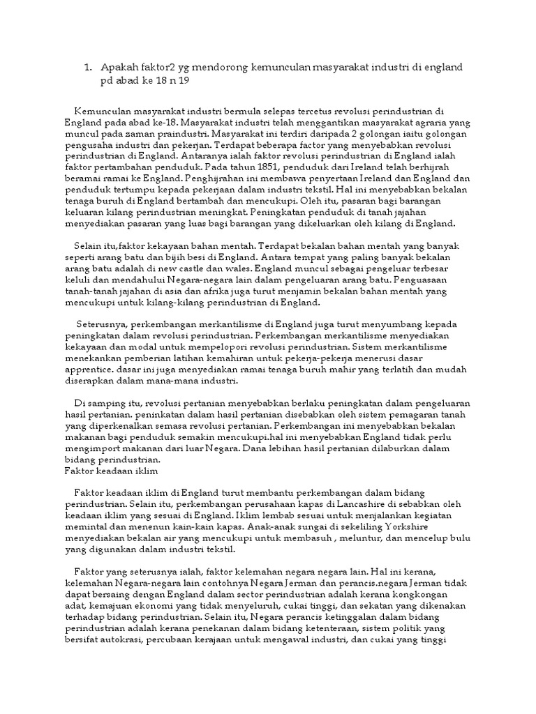Karangan Sejarah Revolusi Perindustrian | PDF