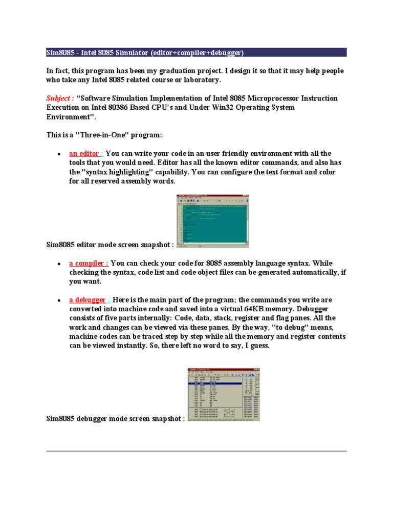 "Software Simulation Implementation of Intel 8085 Microprocessor ...