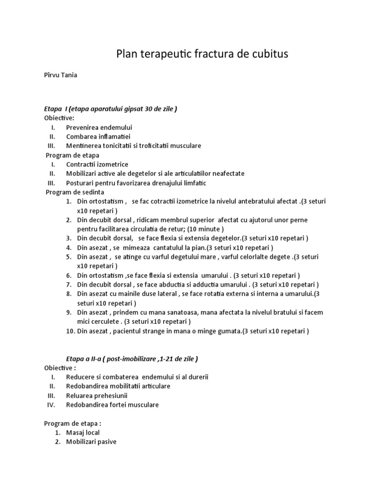 Plan Terapeutic Fractura de Cubitus | PDF