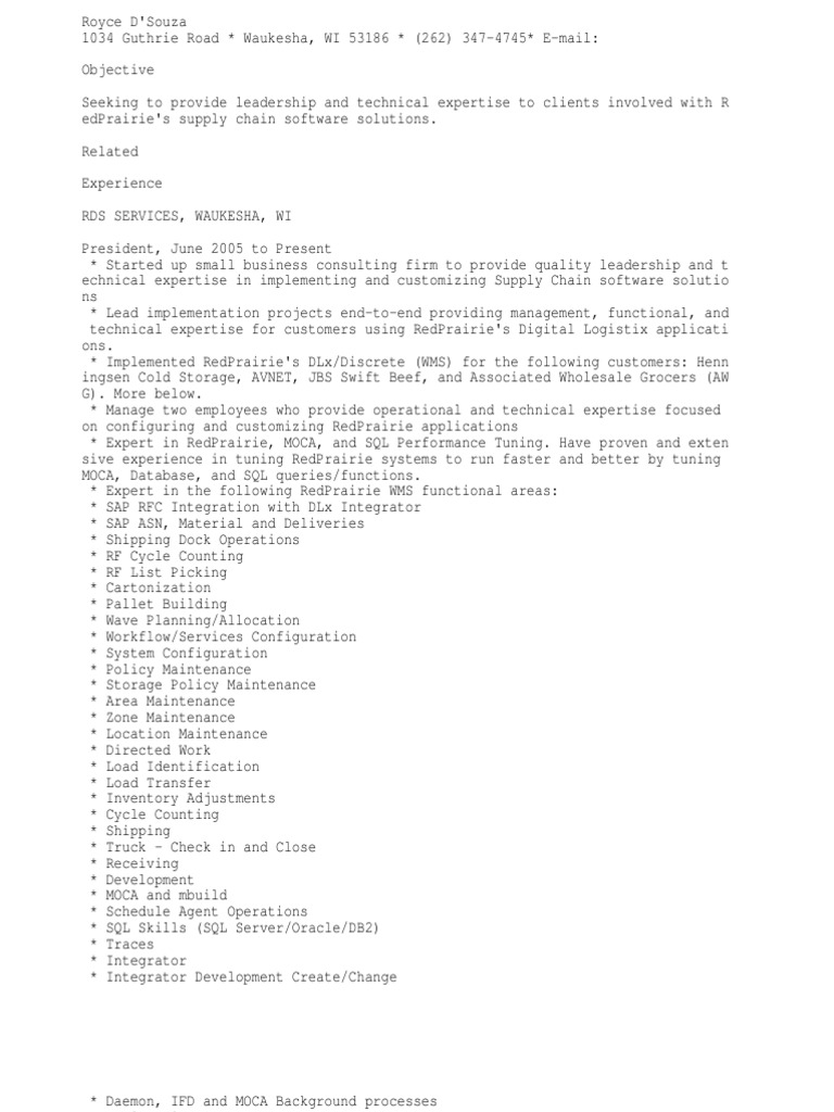 RedPrairie Supply Chain Expert Resume | PDF | Computers