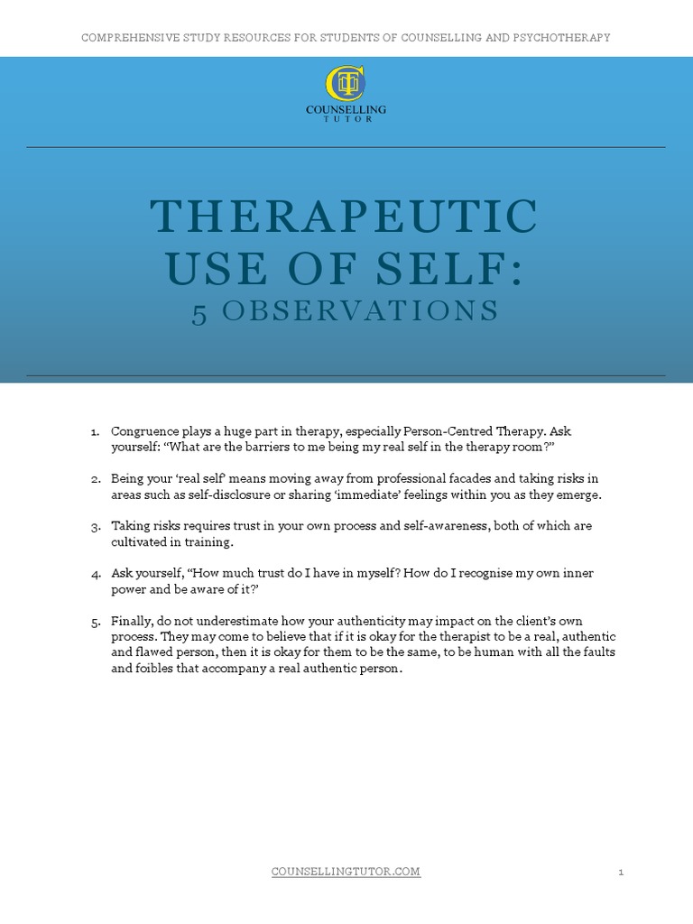 Therapeutic Use of Self:: 5 Observations | PDF | Self-Improvement