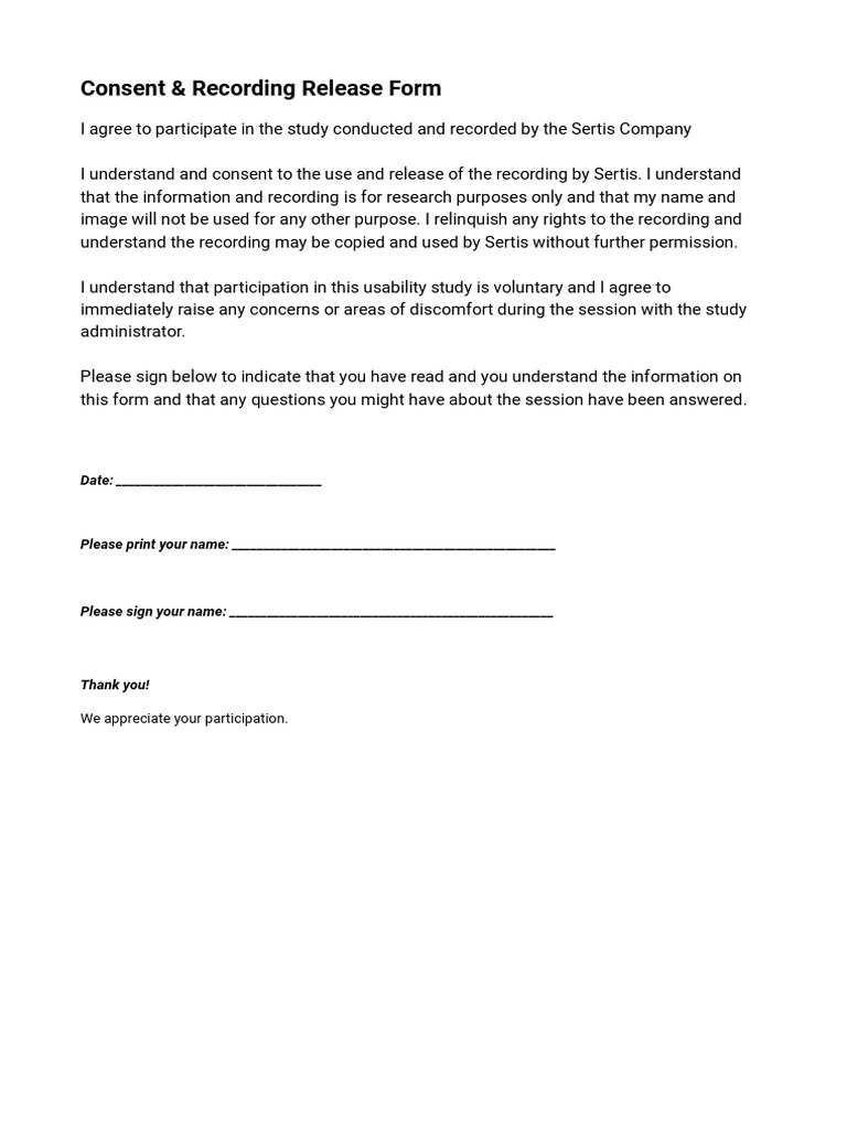 Consent & Recording Release Form: Date | PDF